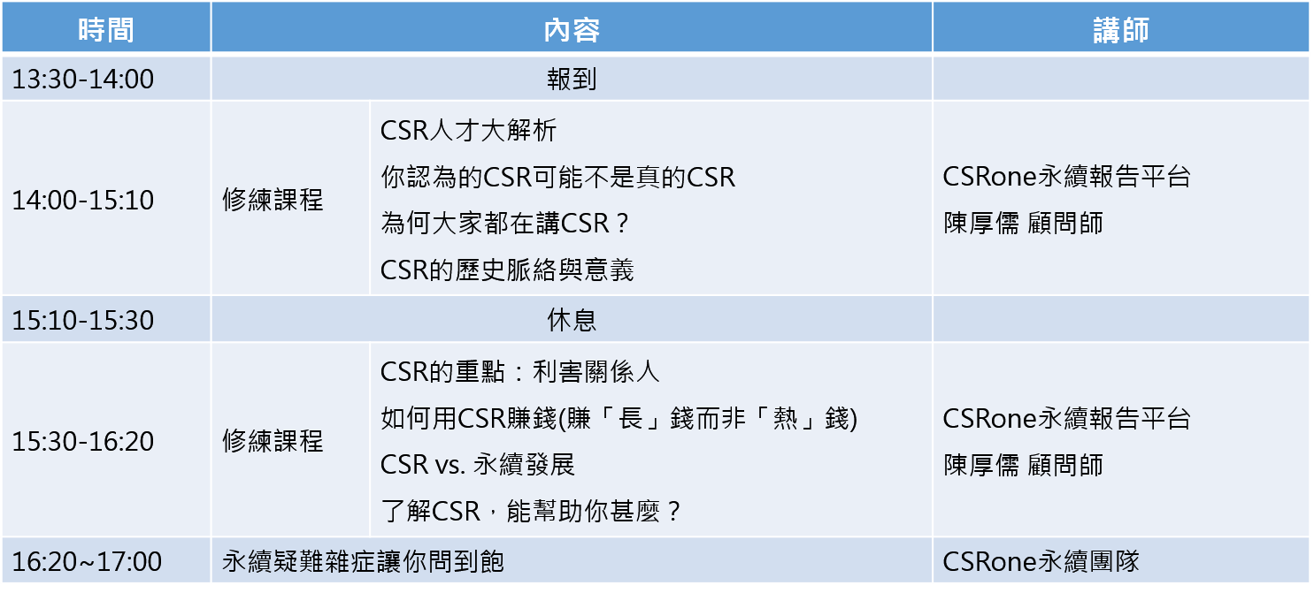 企業CSR達人之路第一站 新血教戰課程 – CSRone 永續智庫